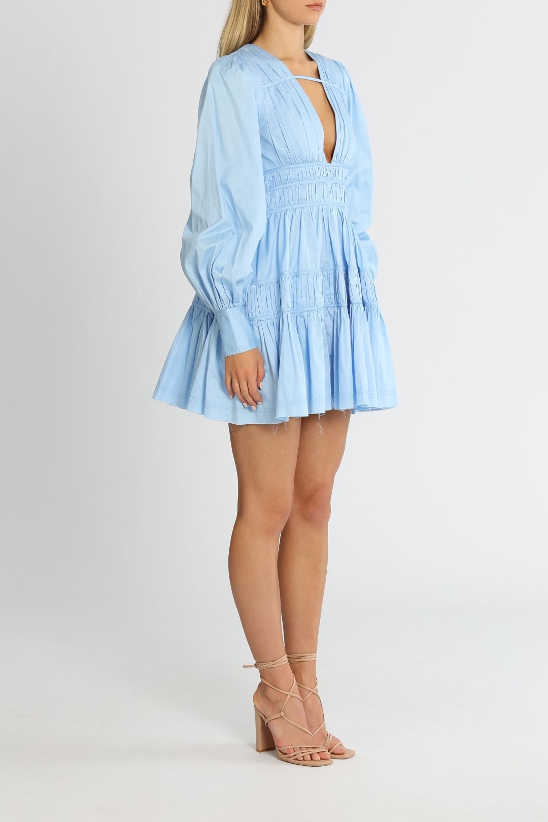 Hire Fallingwater Gathered Mini Dress in Powder Blue | AJE | GlamCorner