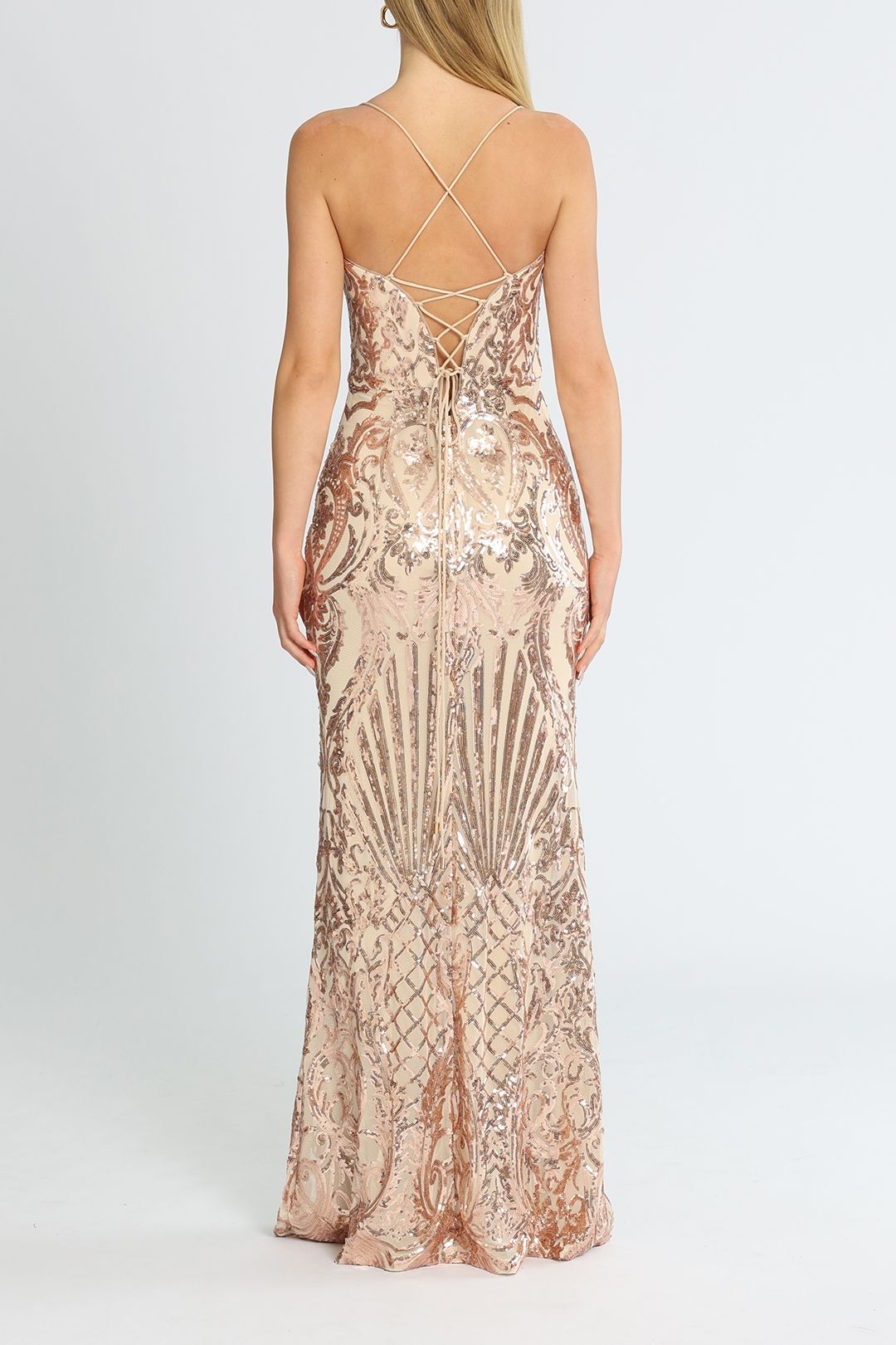 Hire Colette Rose Gold Sequin Gown | Bariano | GlamCorner