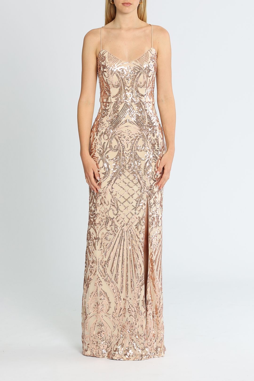 Hire Colette Rose Gold Sequin Gown | Bariano | GlamCorner