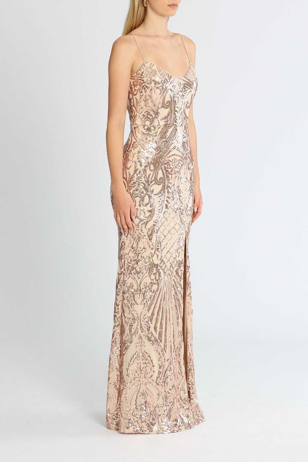 Hire Colette Rose Gold Sequin Gown | Bariano | GlamCorner