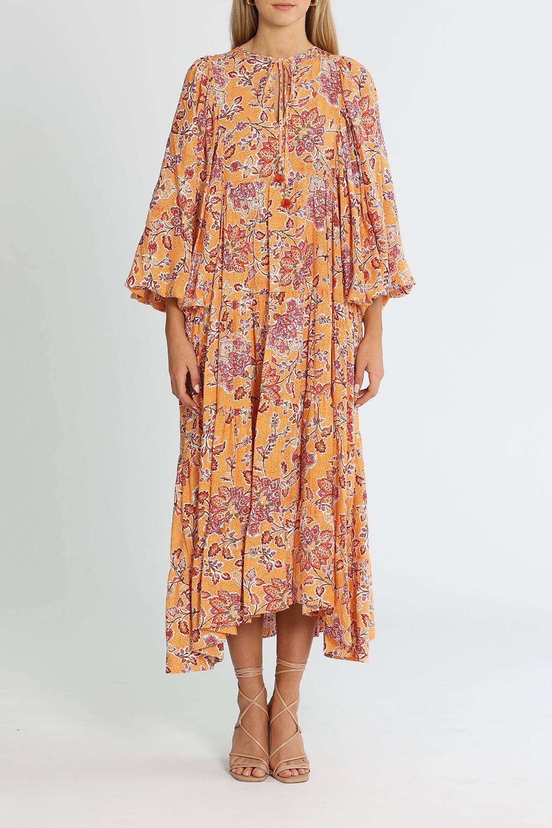 Hire Balloon Sleeve Boho Midi Dress In Sherbet Multi Bohemian Traders