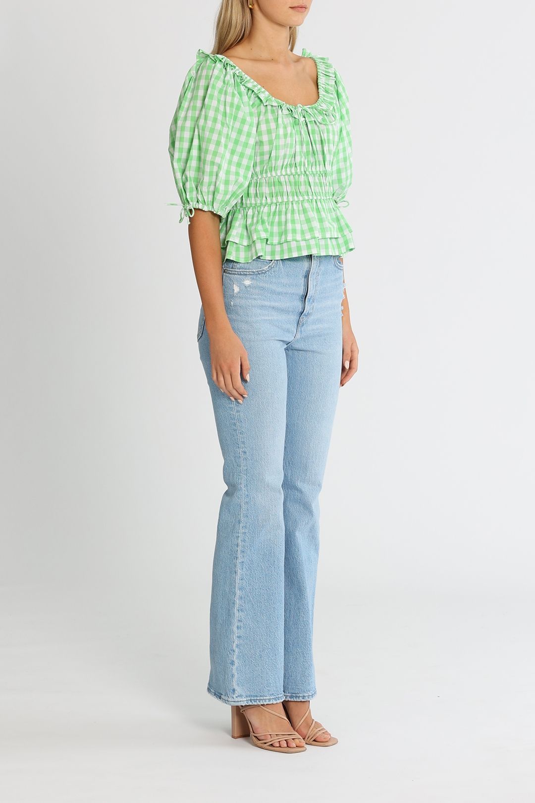 Hire Gathered Elastic Waist Top in Apple Check | Bohemian Traders ...