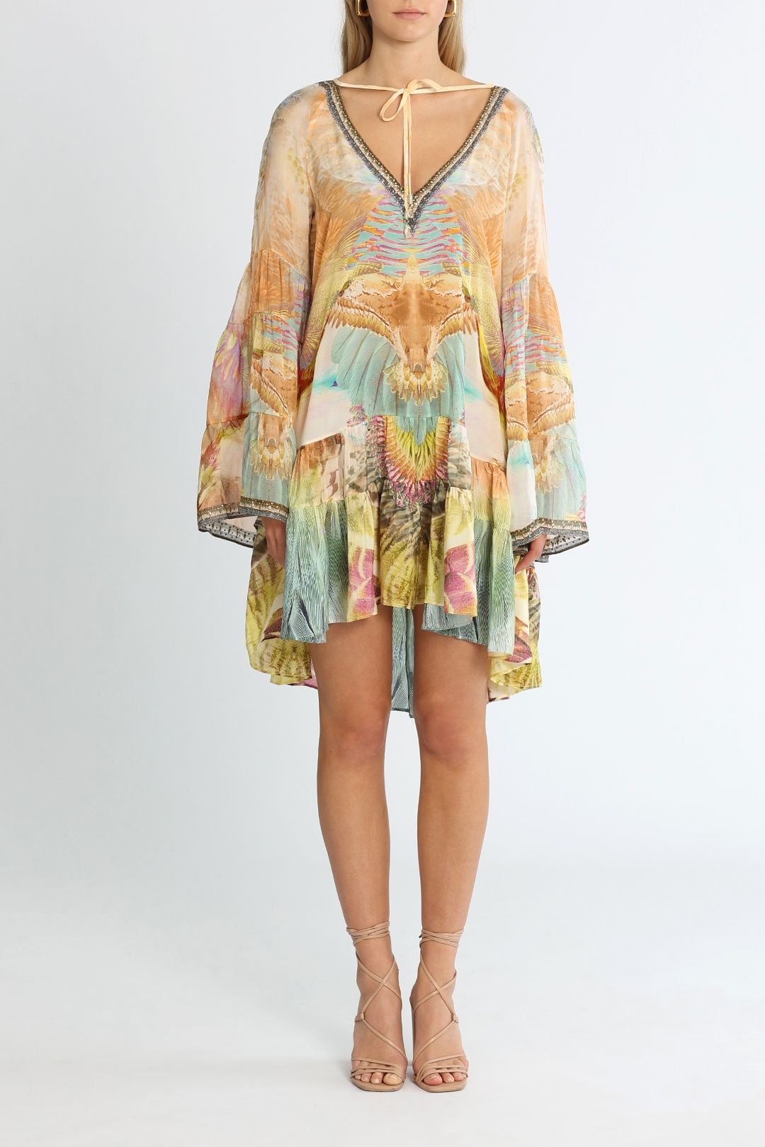 Hire A Line Gathered Panel Dress in Take Flight | Camilla | GlamCorner