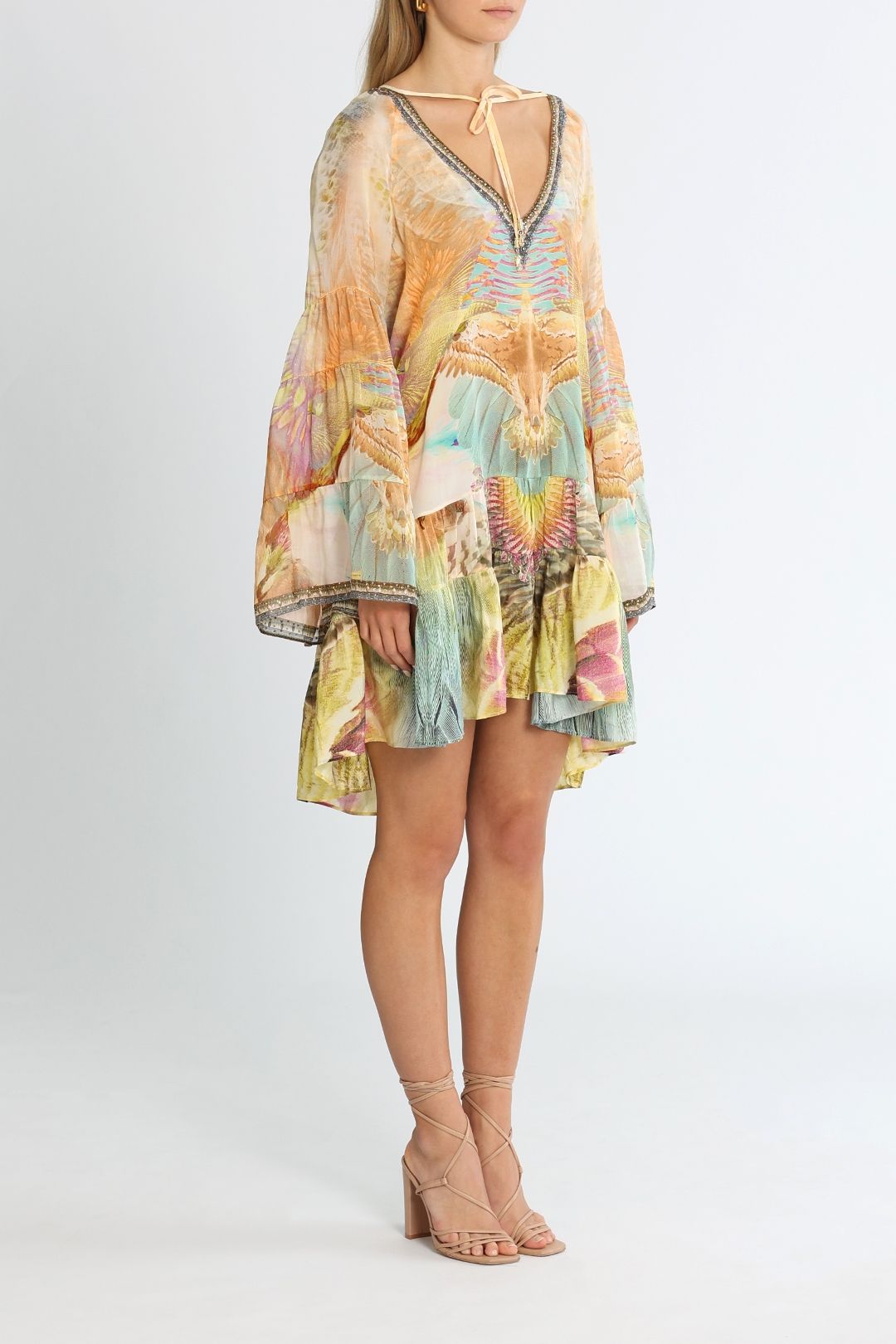 Hire A Line Gathered Panel Dress in Take Flight | Camilla | GlamCorner