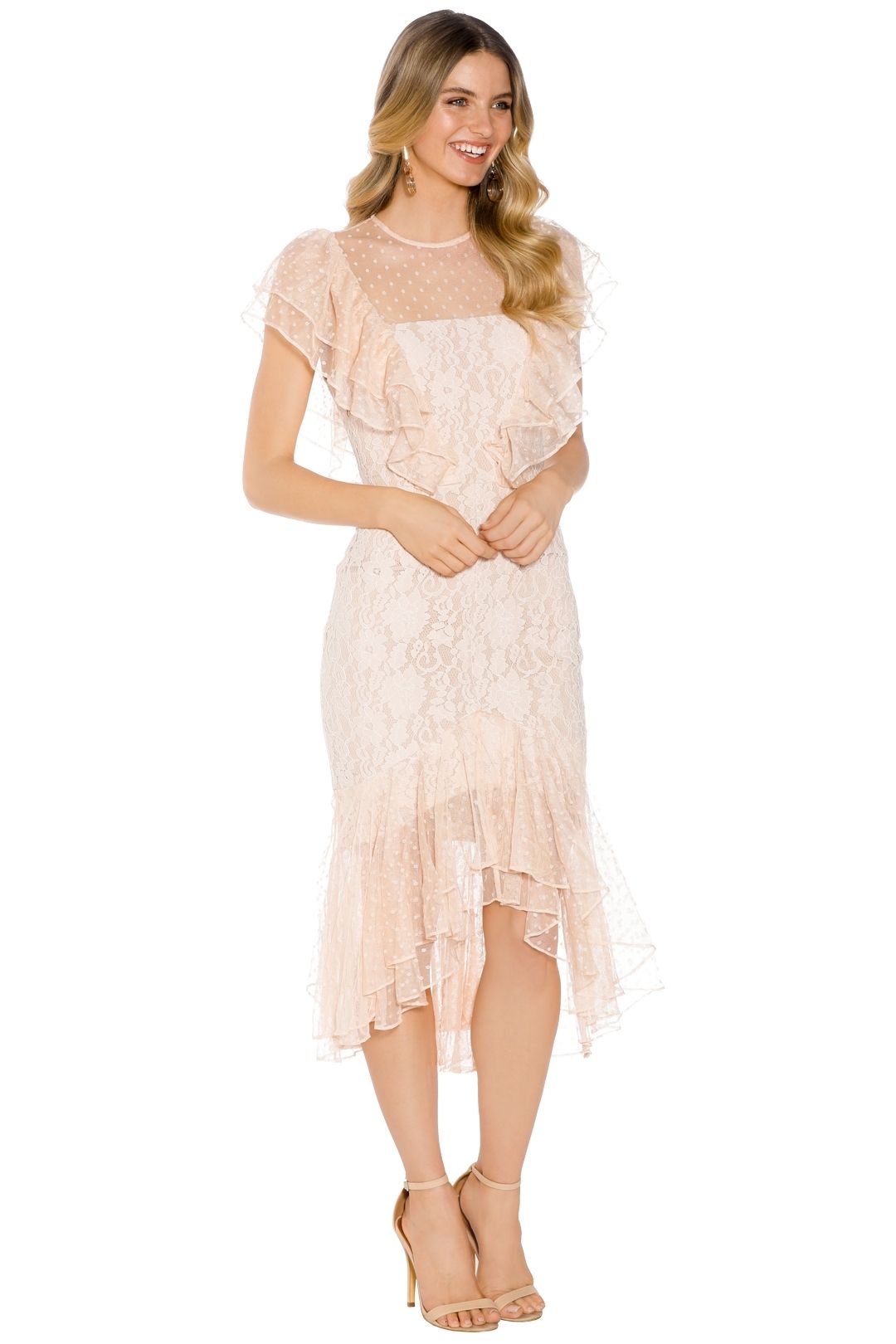 Rosie Lace Ruffle Dress in Almond by Cooper St for Hire