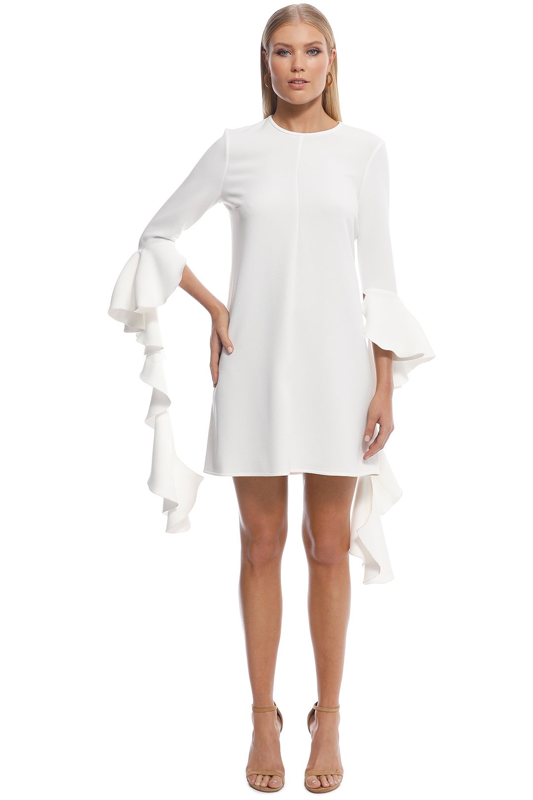 Kilkenny Frill Sleeve Mini Dress in Ivory by Ellery for Hire | GlamCorner