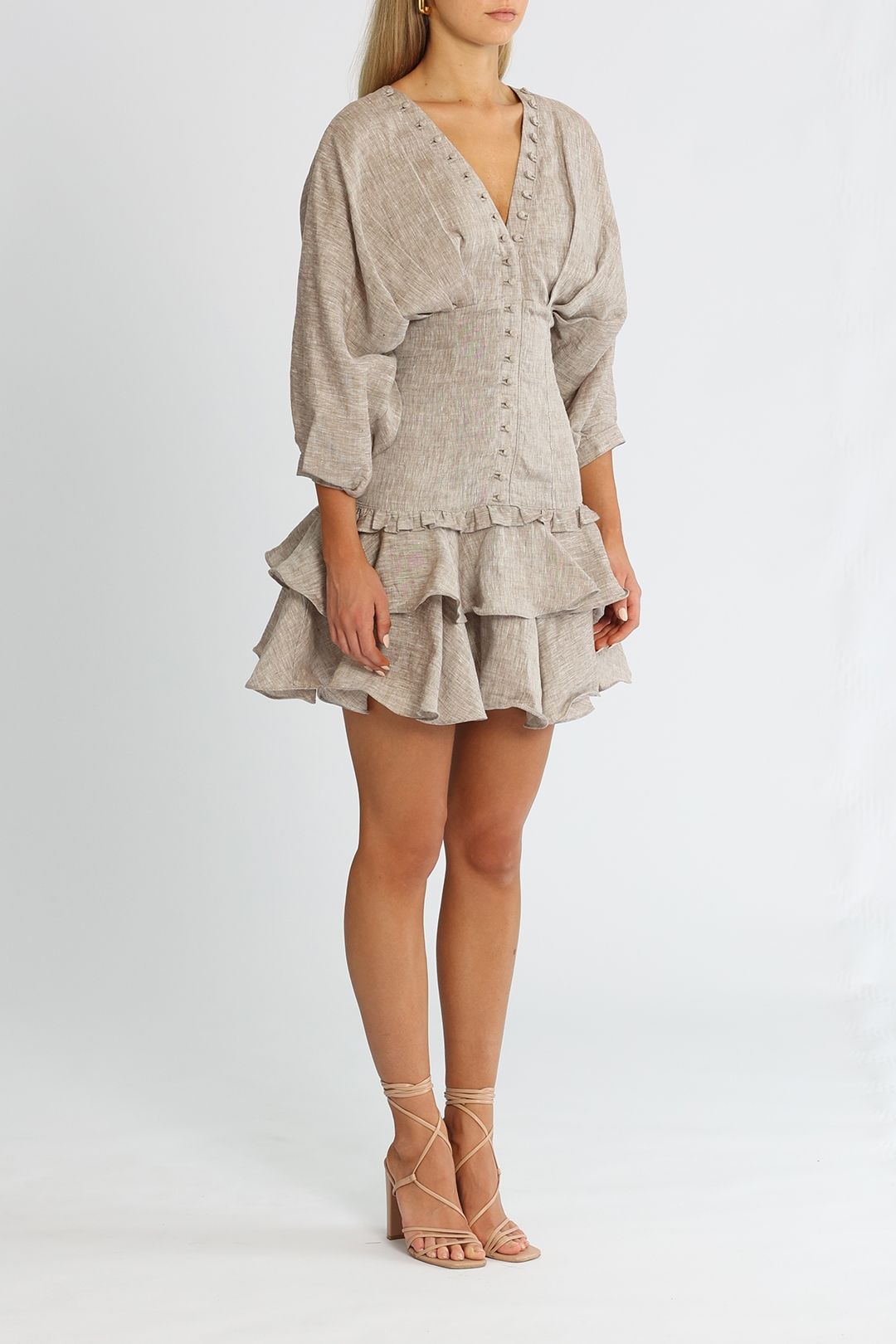 Hire Elizabeth Linen Ramie Mini Dress in Cinnamon White | Joslin ...
