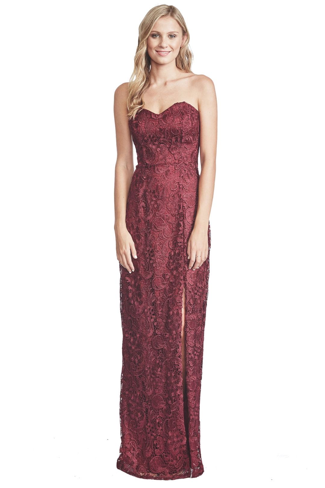 Strapless Split Evening Dress in Red by SKIVA for Rent