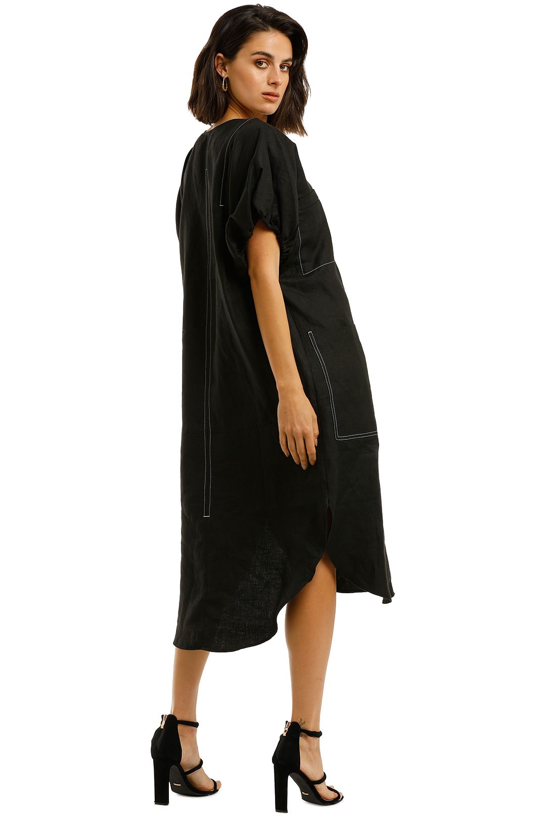 Nico Linen Tee Dress in Black by Lee Mathews for Hire | GlamCorner