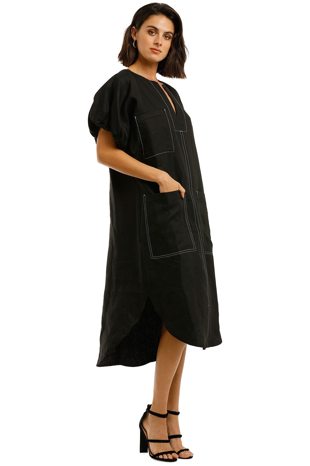 Nico Linen Tee Dress in Black by Lee Mathews for Hire | GlamCorner