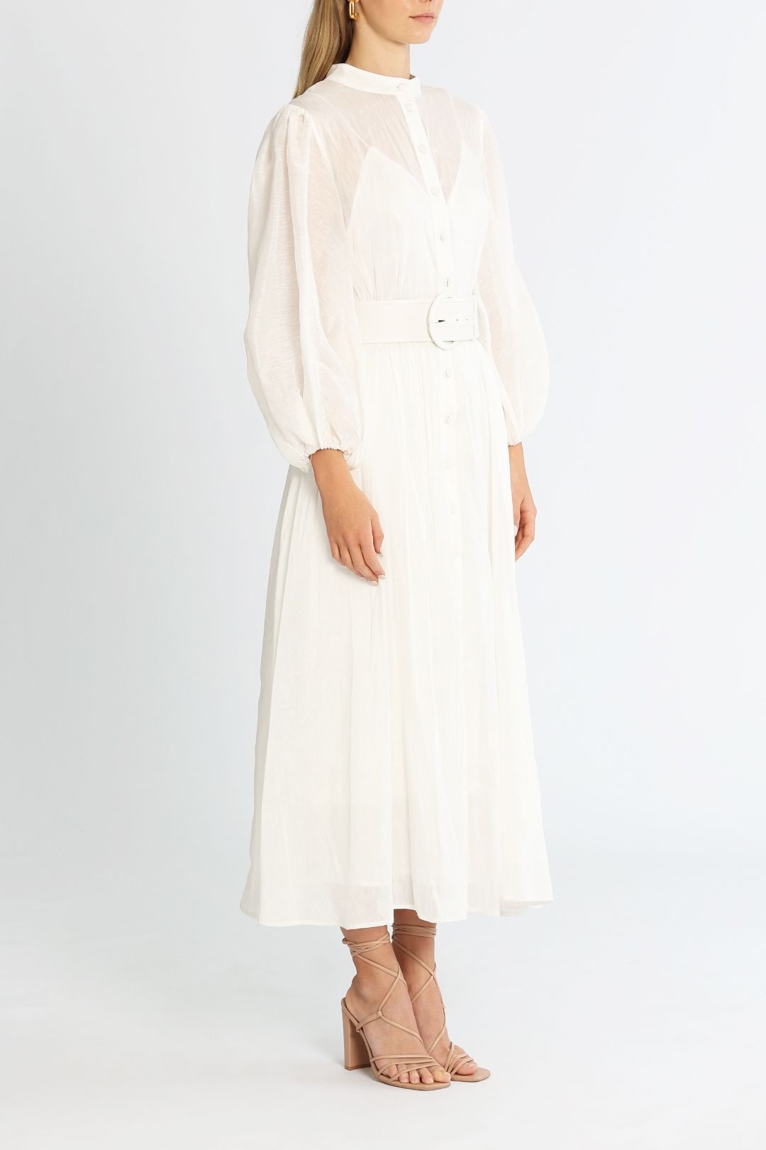 Hire Valentina Silk Linen Midi Dress in White | LEO LIN | GlamCorner