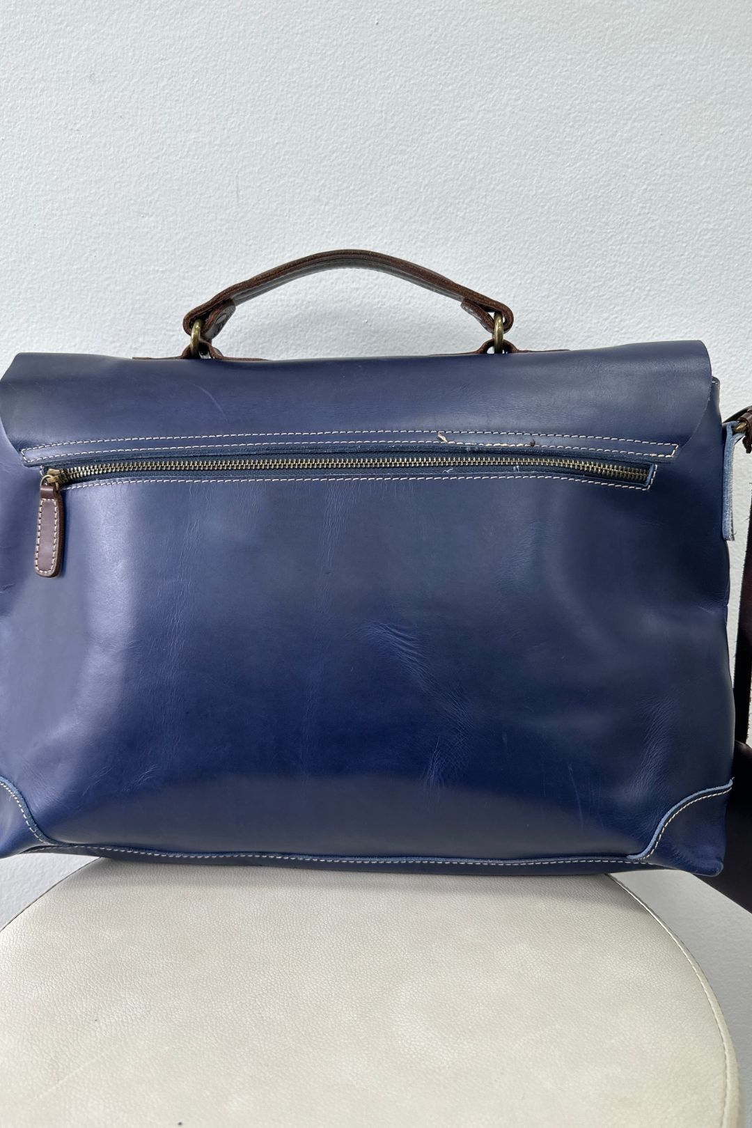 Buy Blue and Brown Leather Briefcase | Marcs | GlamCorner