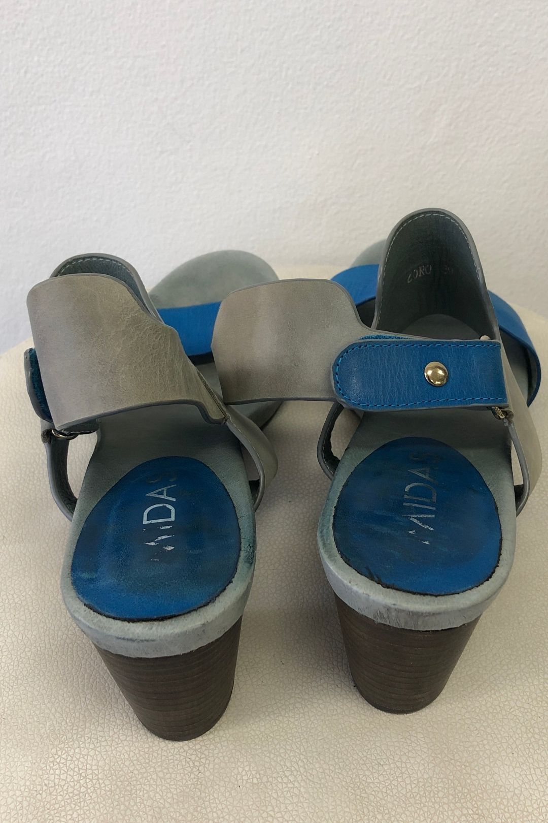 Buy Blue and Tan Heeled Sandals | Midas | GlamCorner