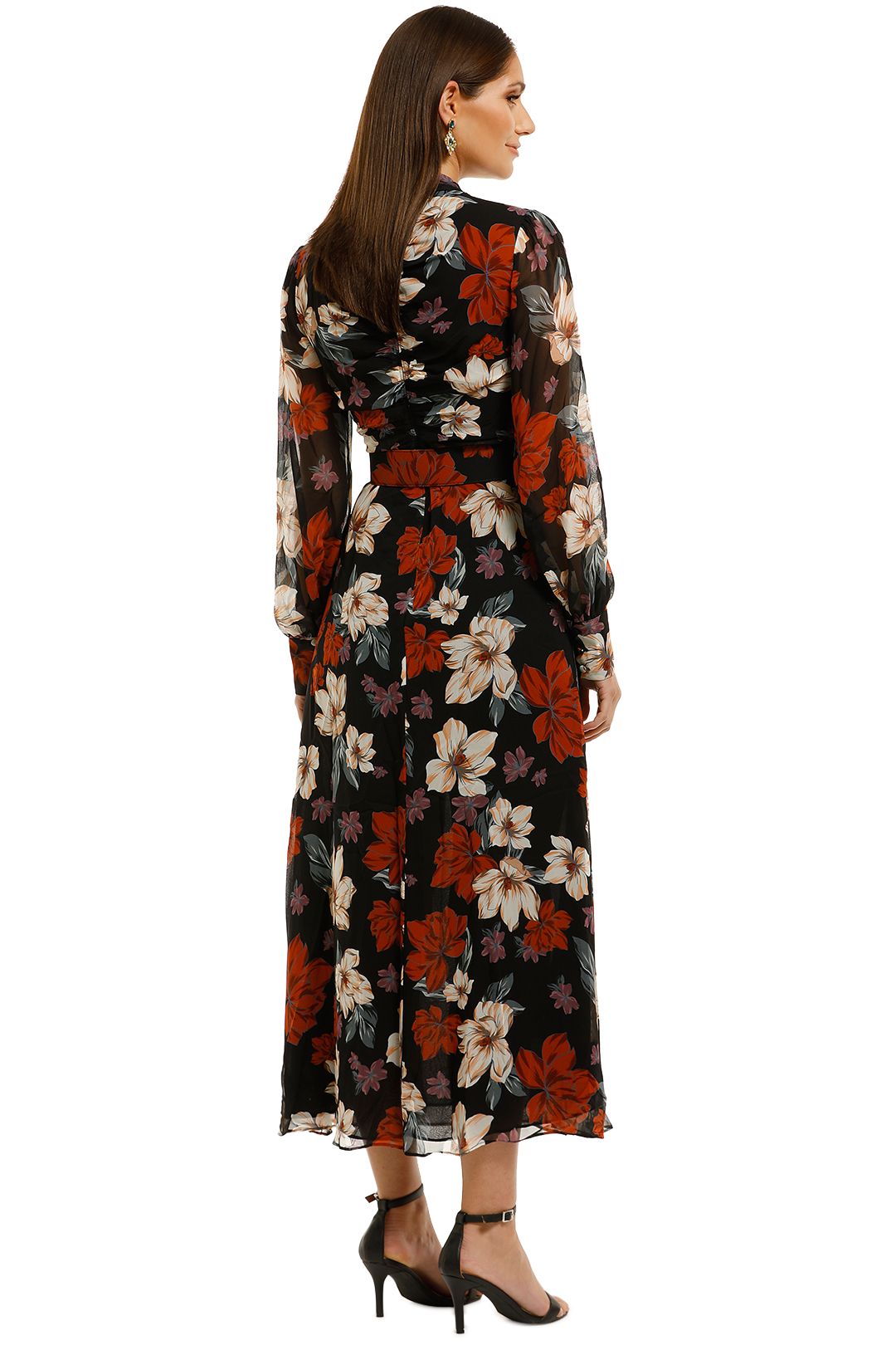 Gathered Front Tuck Dress in Garnet Multi by Nicholas for Rent | GlamCorner