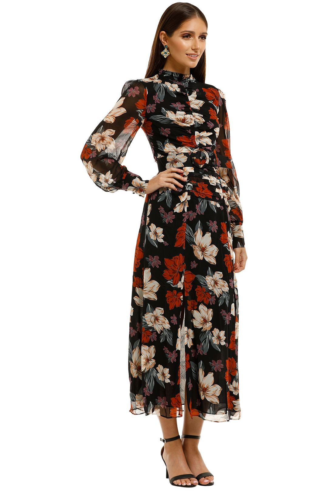 Gathered Front Tuck Dress in Garnet Multi by Nicholas for Rent | GlamCorner