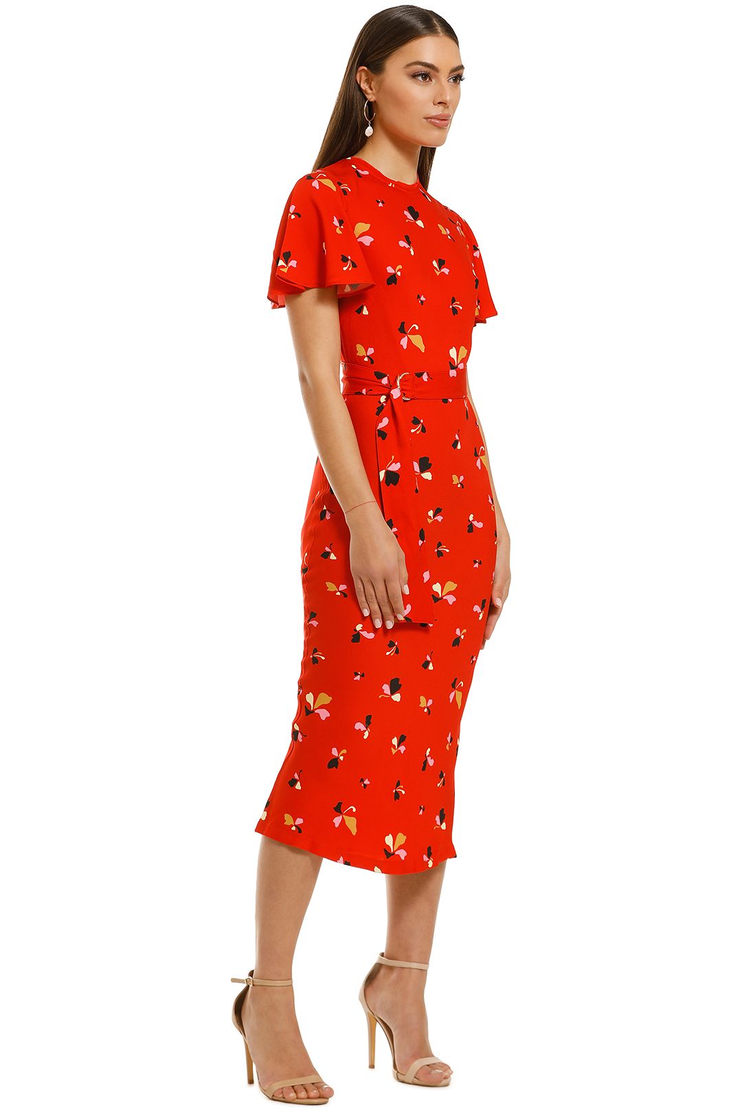 Ruby SS Midi Dress - Red Print by Rebecca Vallance for Hire | GlamCorner