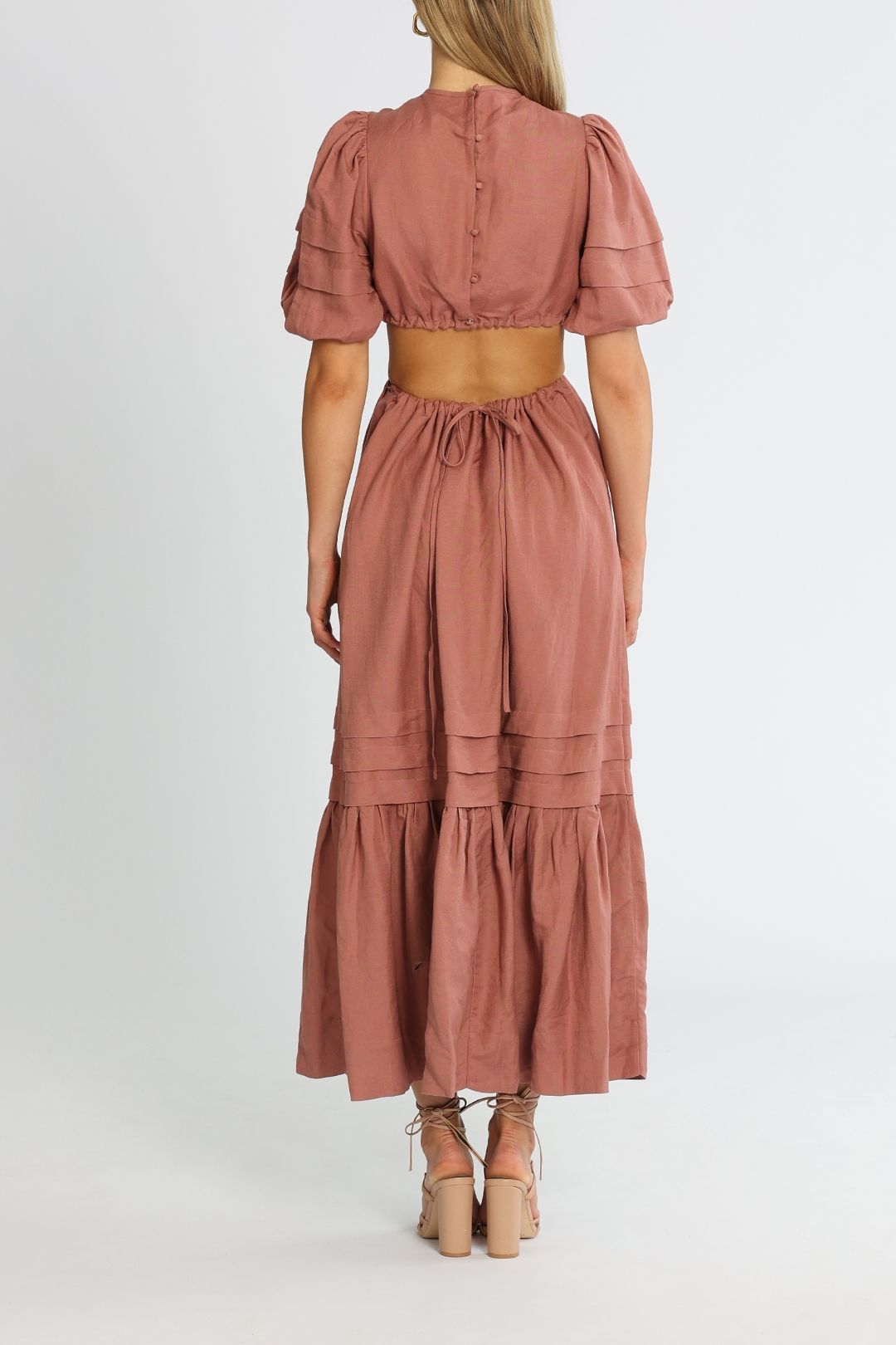 Hire Vega Cut Out Open Back Midi Dress in Rose | Shona Joy | GlamCorner