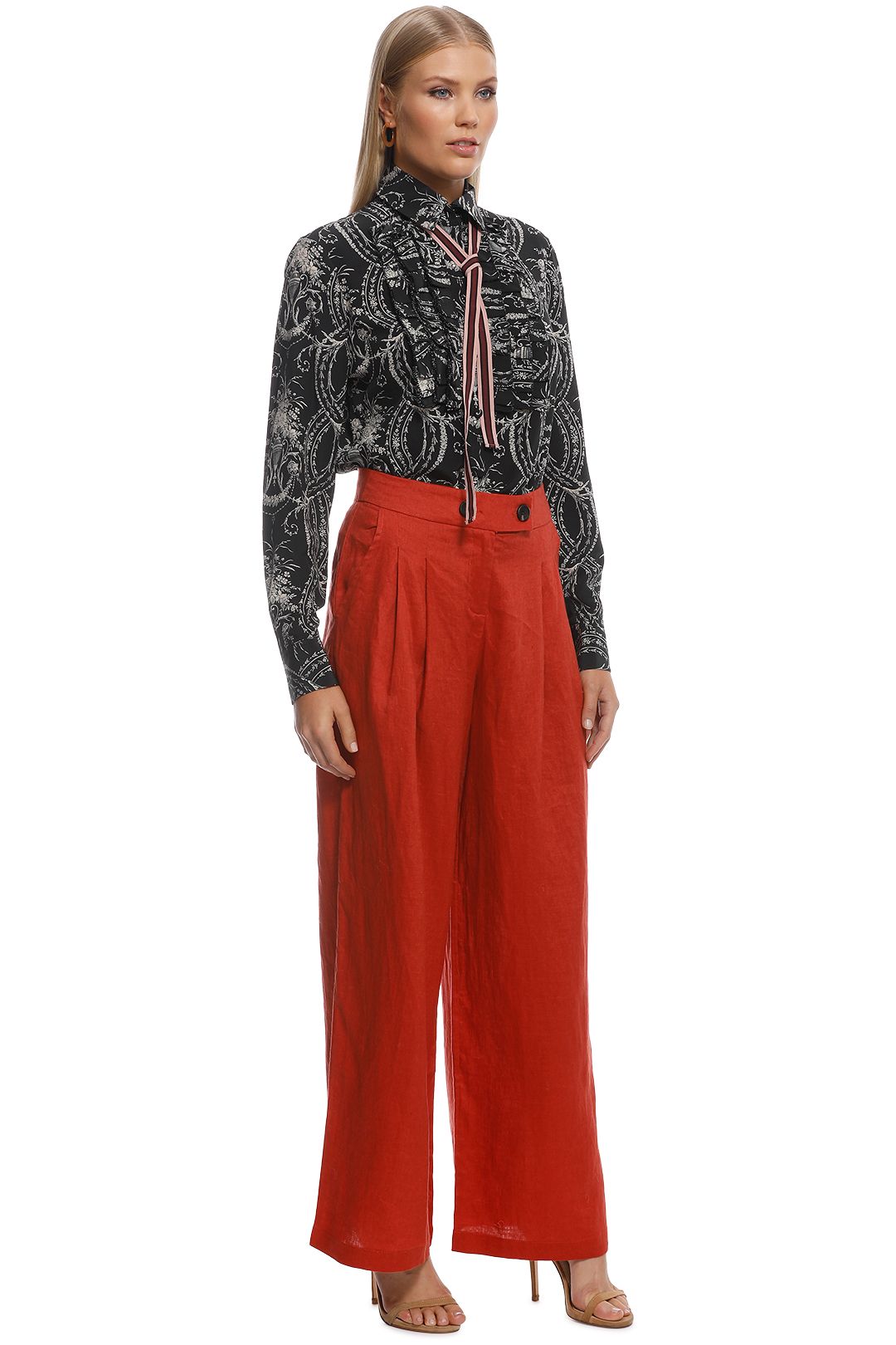 Rising Sun Wide Leg Linen Pant - Rust by Suboo for Rent | GlamCorner