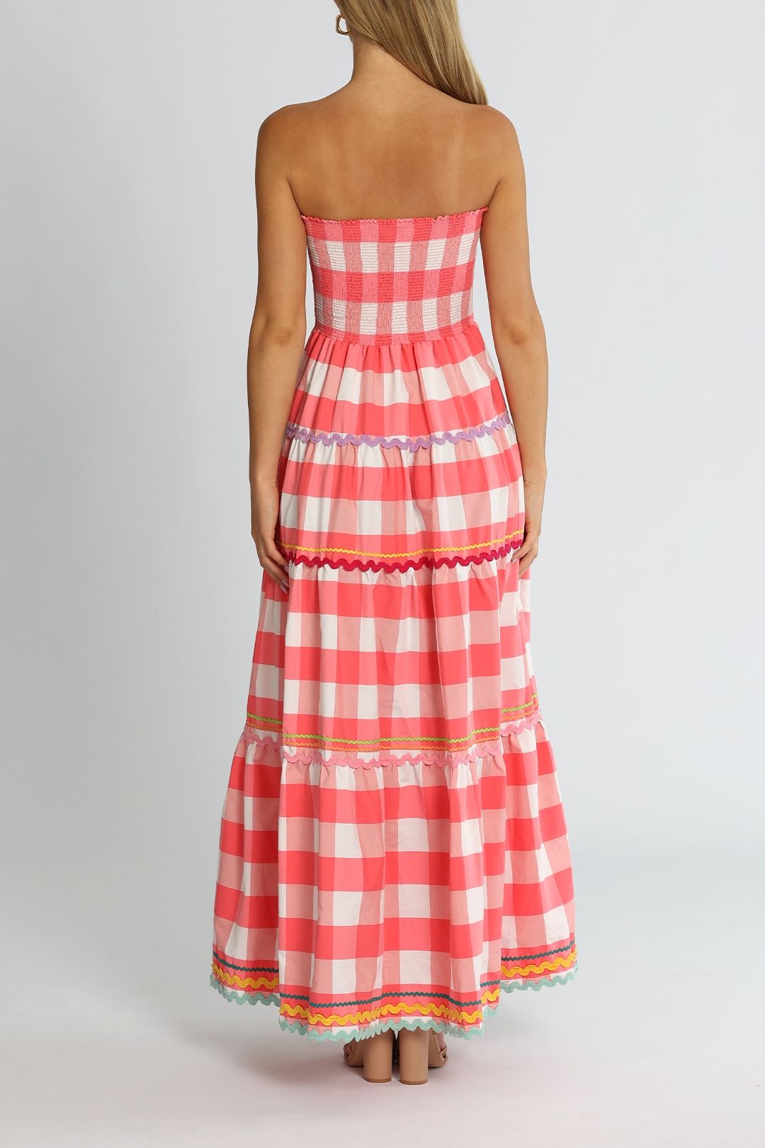 Hire Erika Long Dress in Gingham Pink | Sundress | GlamCorner