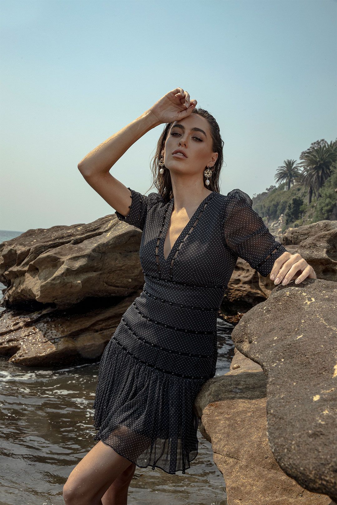 White Water Dress in Black Ivory Dot by Thurley for Rent | GlamCorner