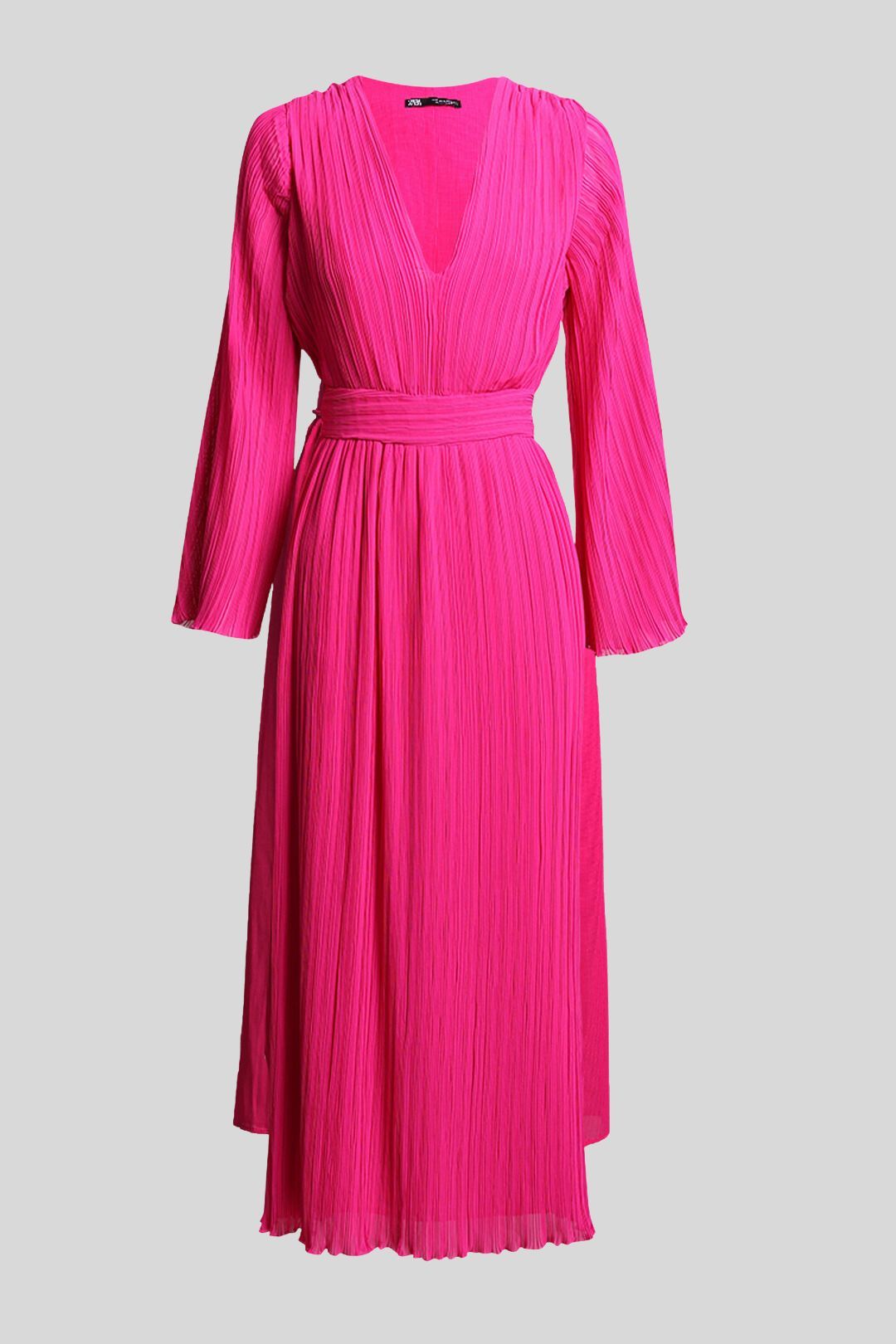 Buy Fuschia Pink LS Pleated Midi Dress | Zara | GlamCorner