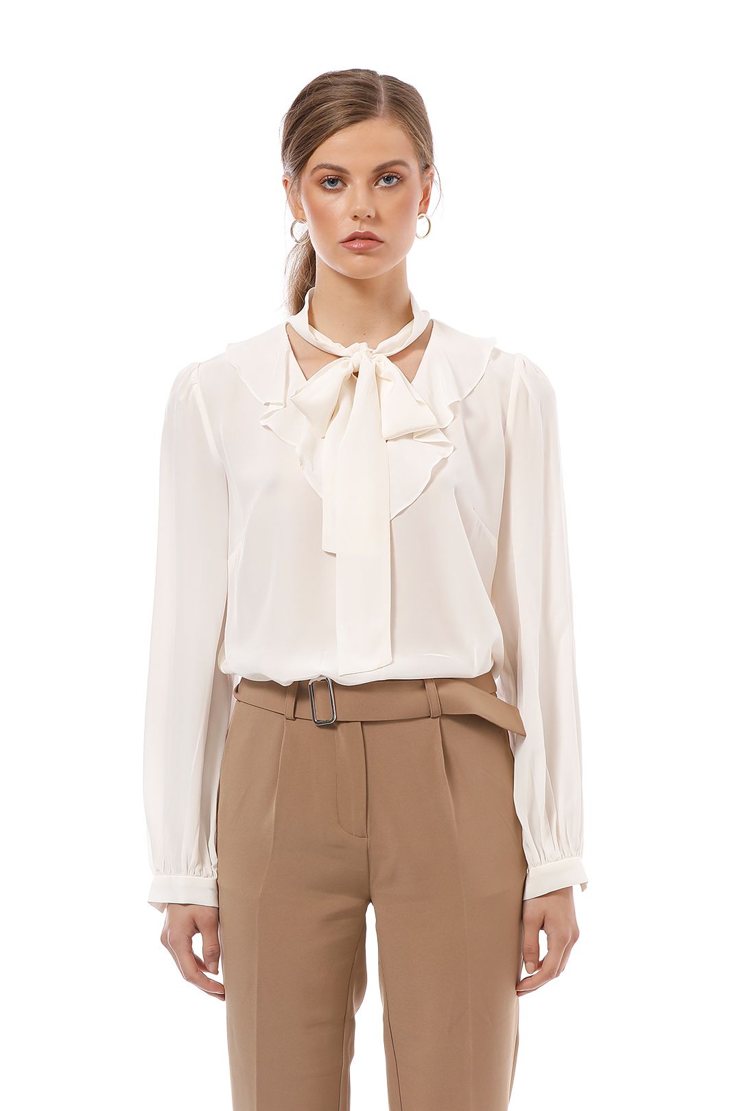Flounce Neck Blouse in White by Zimmermann for Hire